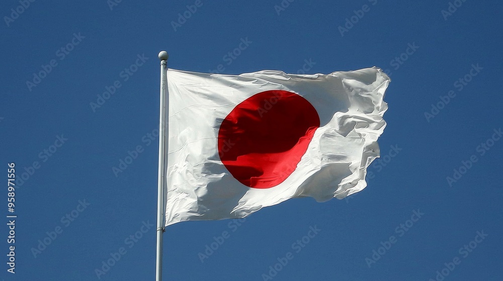 Waving Japanese Flag Against Clear Blue Sky - A Symbol of National ...