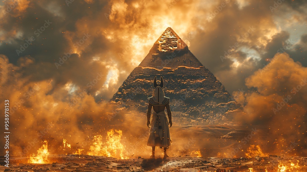 Anubis Egyptian god of the dead standing at the entrance of the ...