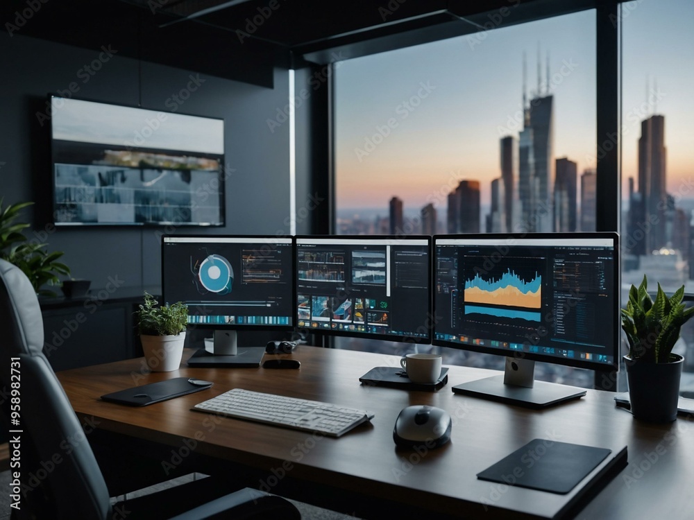 Virtual office setup with AI-driven collaboration tools and project ...
