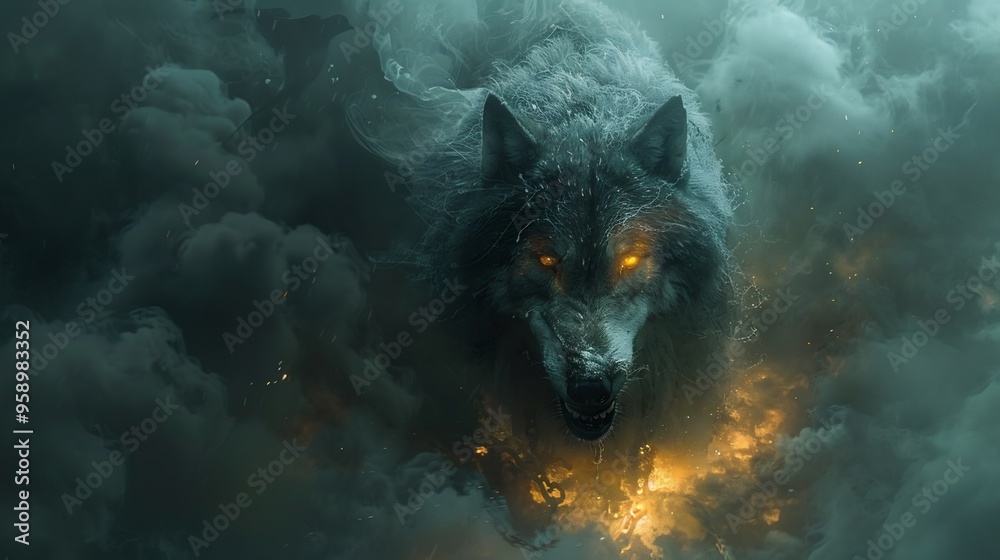 Myth of Fenrir the monstrous wolf bound by the gods jaws wide open ...