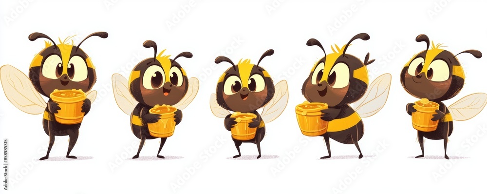 The cute bee character set comes with 10 different poses. The cute bee ...