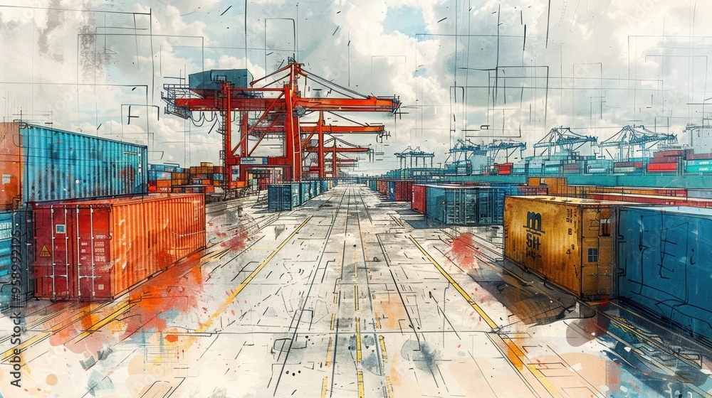 Innovative Container Harbor Operations Design, a hand-drawn concept ...