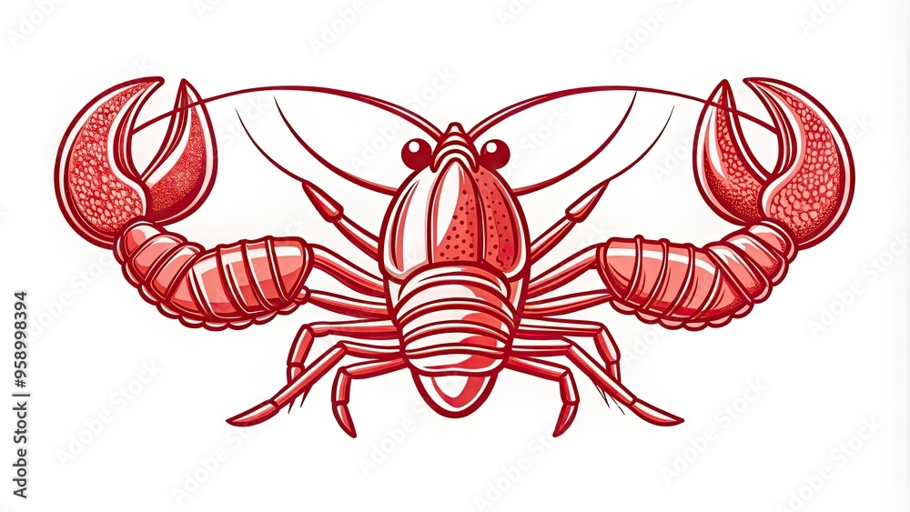 Simple, iconic illustration of a single crawfish in outline format ...