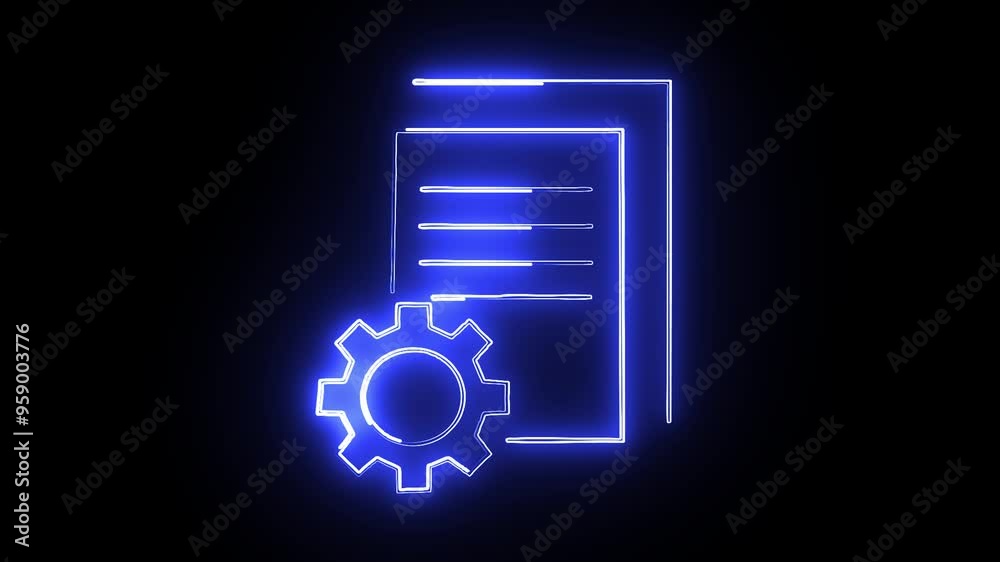 Blue color Neon line folder icon. Document Management system animation ...