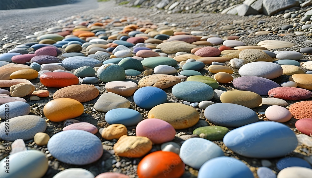 The ground composed of pebbles and gravel of various colors and shapes ...