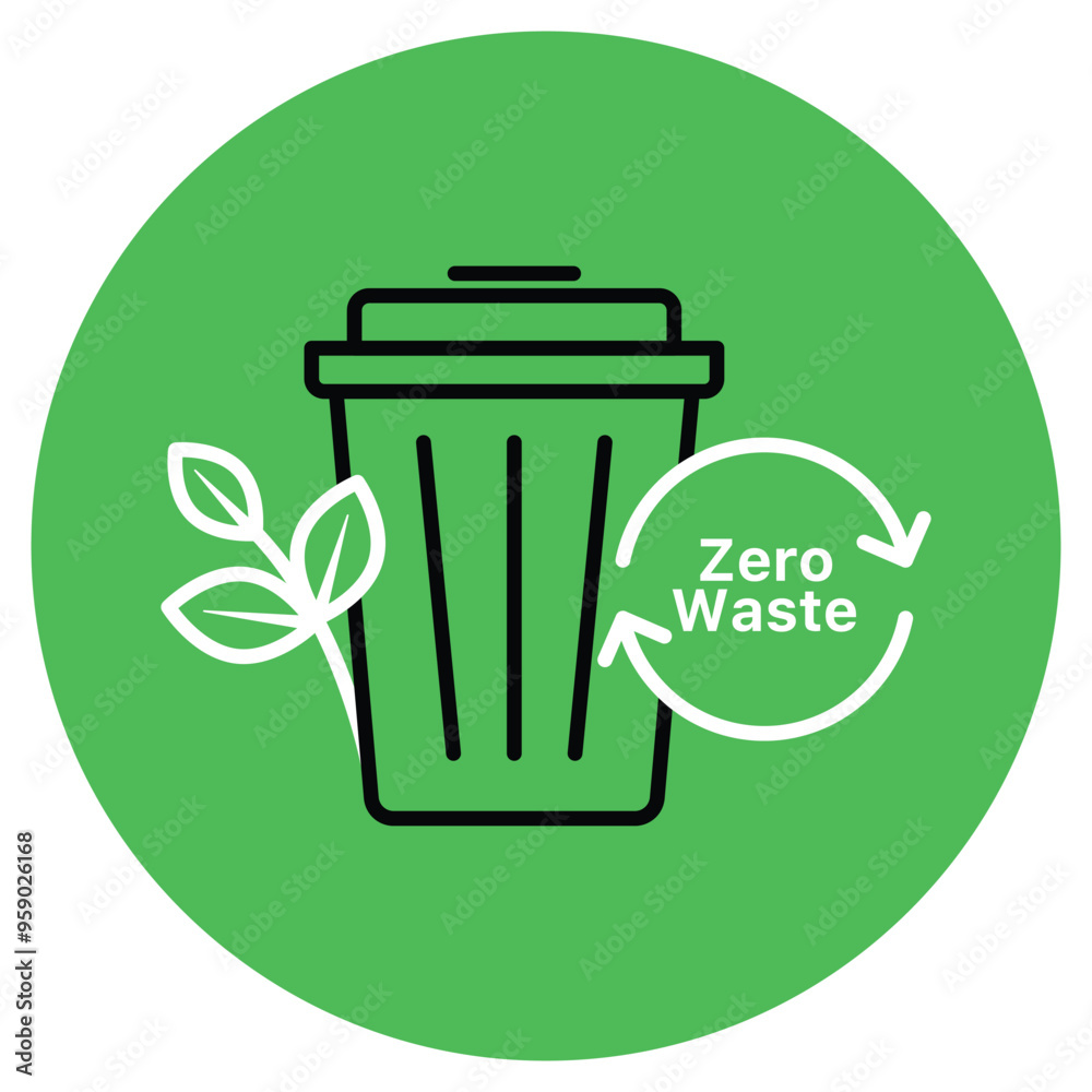 Vector icon for Zero Waste. Displays a waste bin with recycling arrows ...