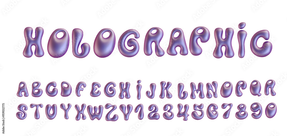 Holographic Liquid font set in metallic colors PNG. Realistic 3d inflated alphabet and numbers ...