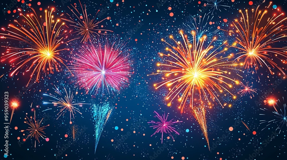 In this mesmerizing image, an extravagant display of colorful fireworks ...