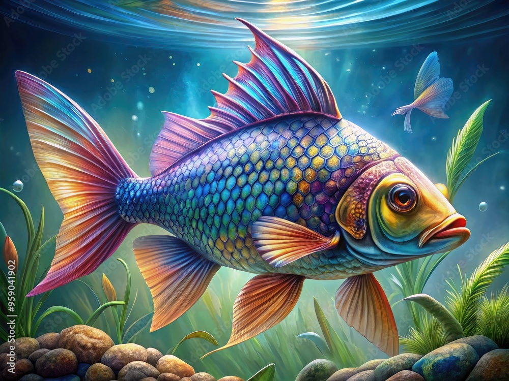 Vibrant illustration of a detailed, anatomically correct fish with ...