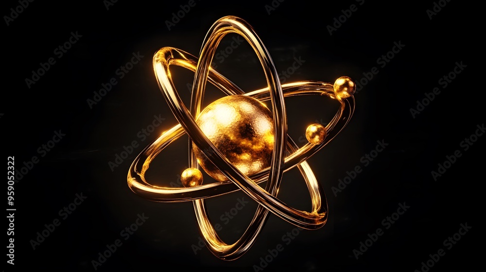 Gold Atom: An artistic depiction of a single gold atom, with golden ...