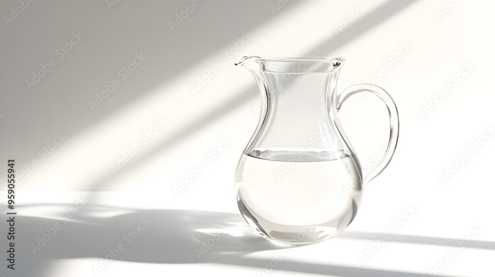Minimalist Water Jug: A transparent, glass water jug with a clean ...