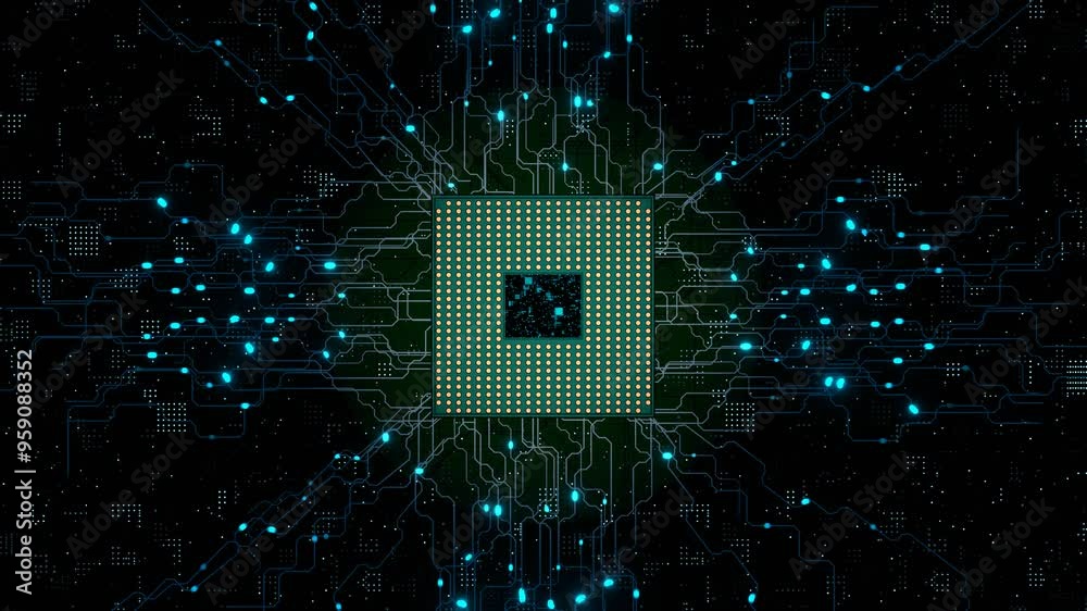 Concept animation shows the process of turning on the CPU in the ...