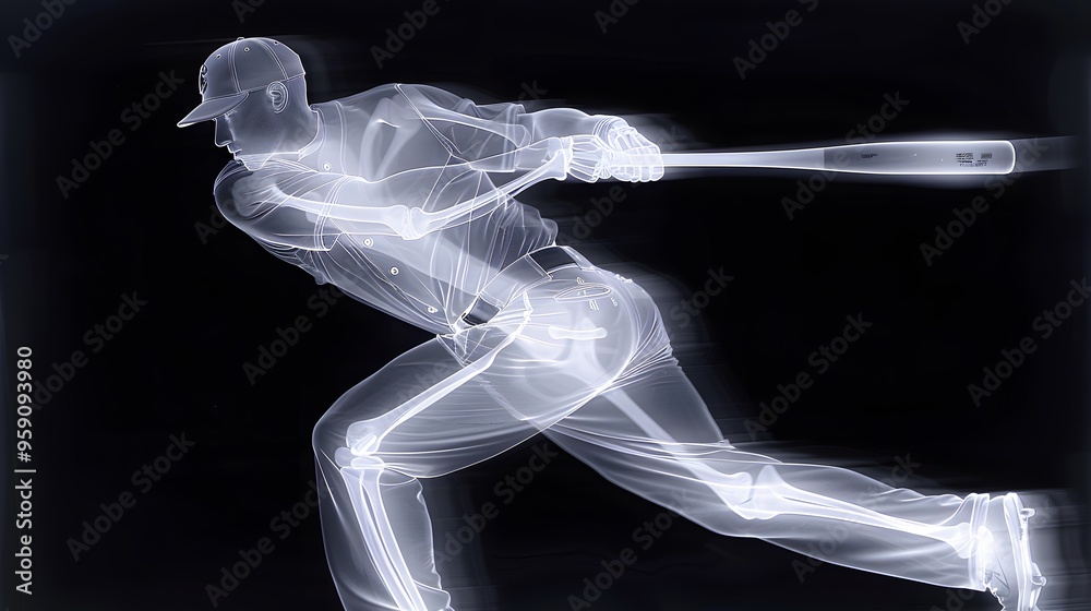 X-Ray of Swinging a Baseball Bat: An x-ray image of a baseball player ...