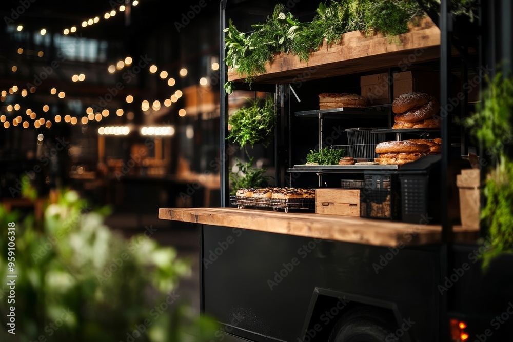 A rustic industrial mobile bakery truck with exposed wood and metal ...