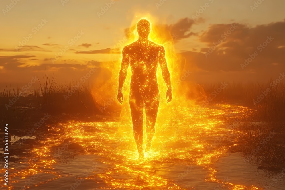 A 3D model of an aura around a human figure, representing the ...