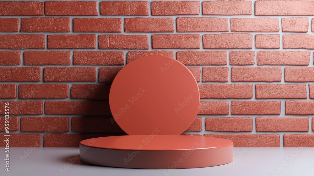 3D A modern showcase of circular display platforms against a textured ...