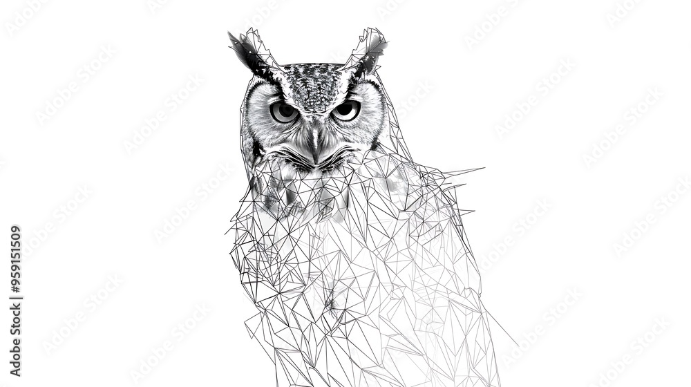 Geometric line illustration of an owl on a solid white background 32k ...