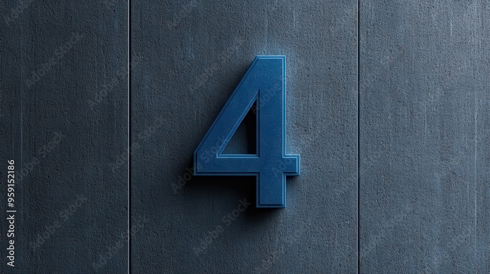 This image displays a large, bold blue number four mounted prominently ...