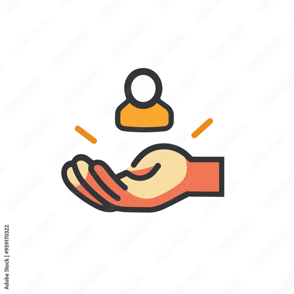 Customer icon with hand and person sign. Customer safety icon. Icon ...