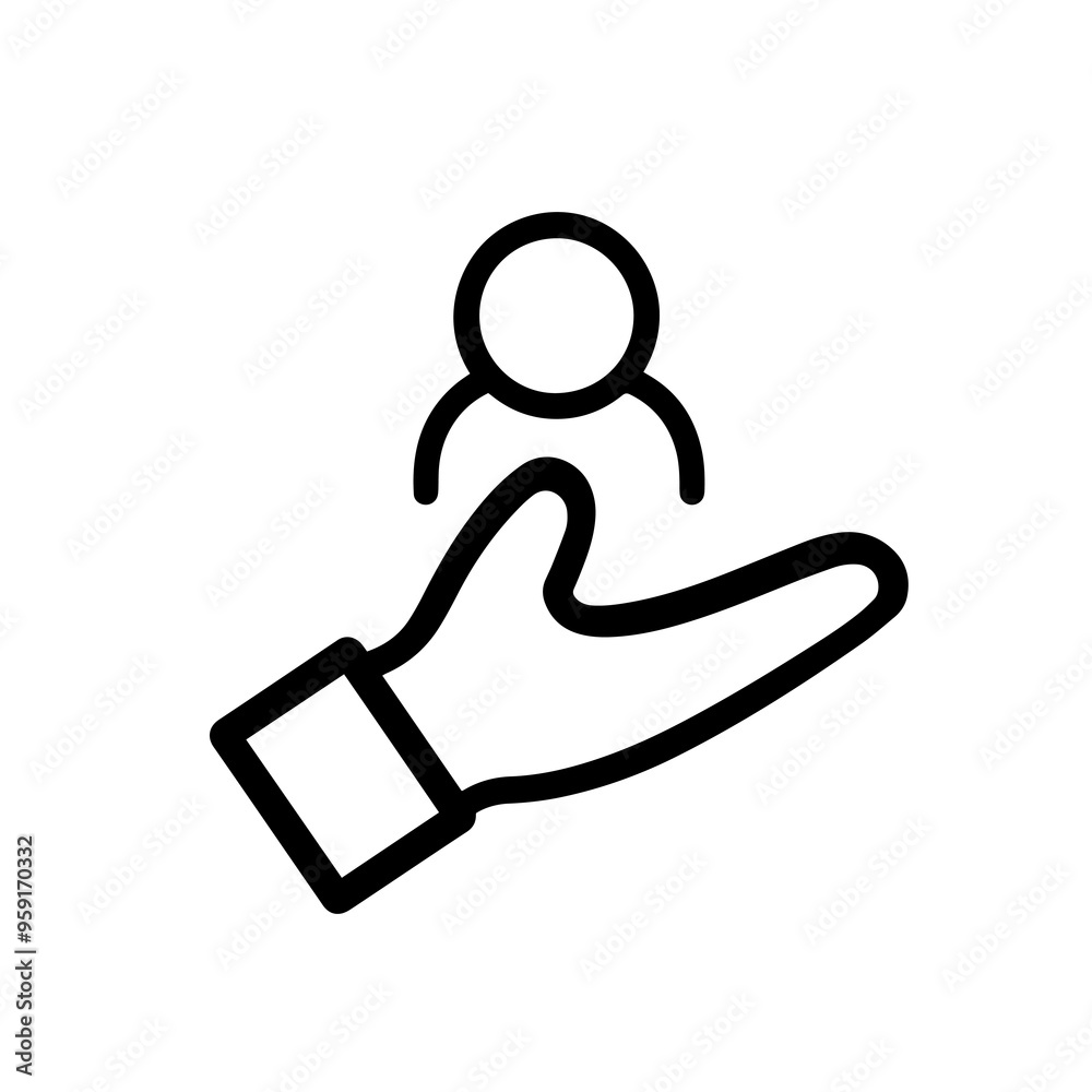 Customer icon with hand and person sign. Customer safety icon. Icon ...