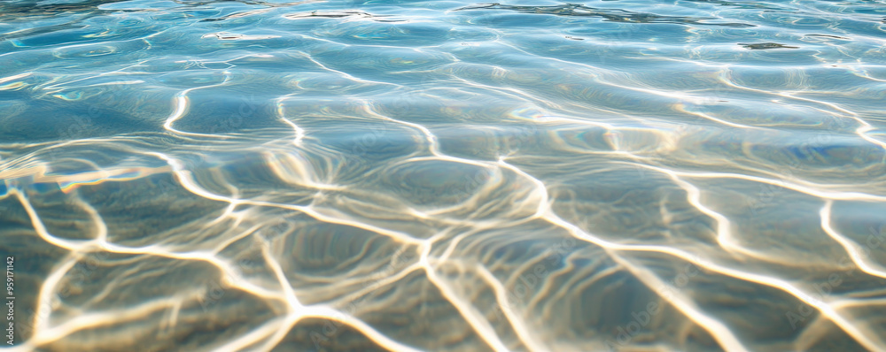 Smooth, clear water surface with faint ripples that catch the light ...