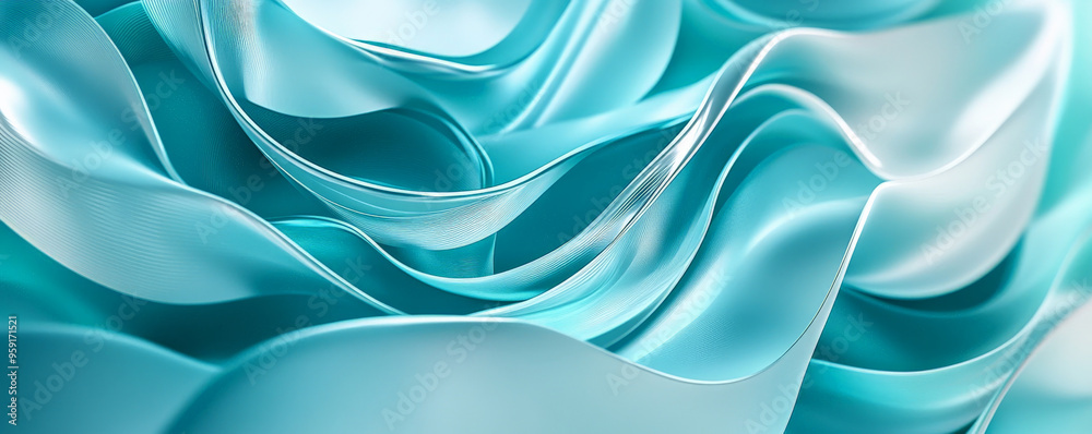 A modern 3D scene with smooth, twisting ribbons in cool shades of blue ...