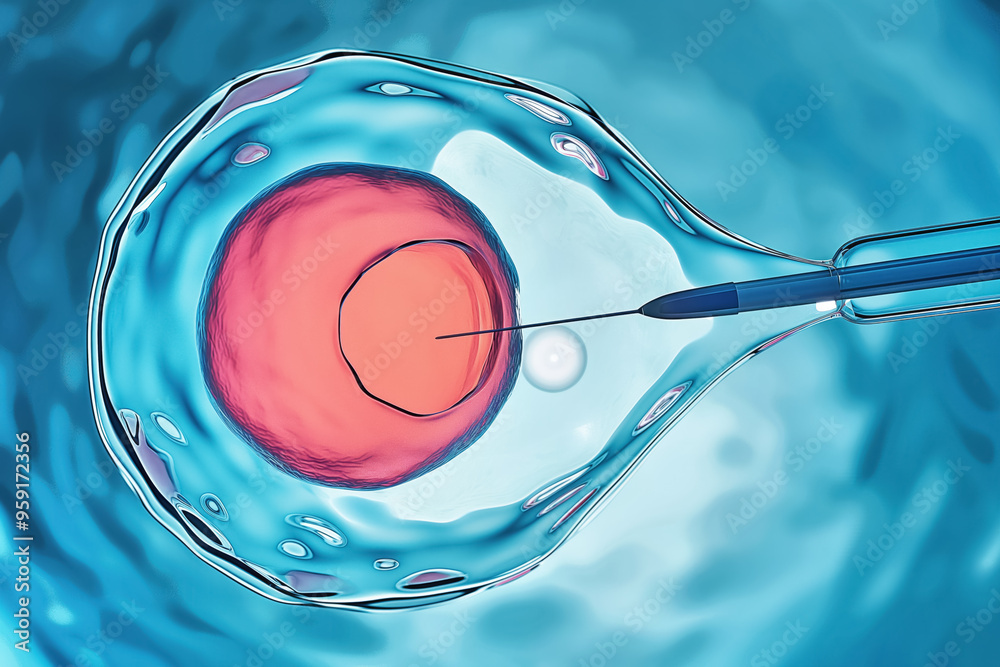 Medical needle injection into human egg cell microscopy detail, IVF In ...