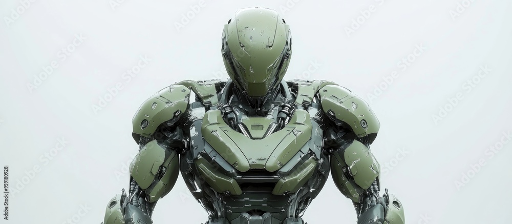 Futuristic military mech soldier against a white background The robot ...