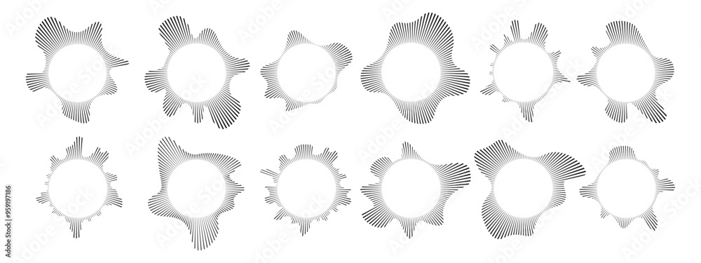 Set of Circular Sound Waves . Sound lines, radial spectrum, sound ...