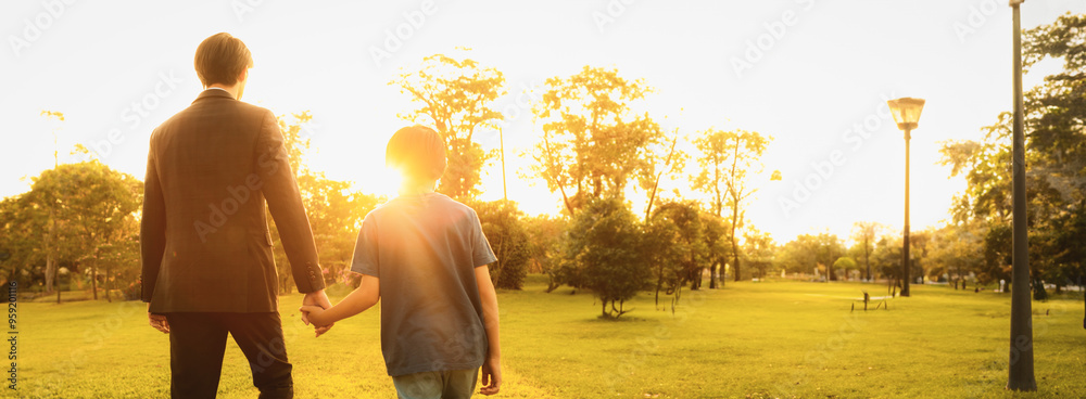 Visionary and eco conscious businessman father guide his son to the ...