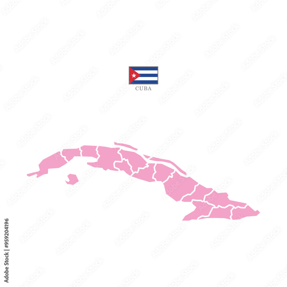 Poster Colored (pink) silhouette map of Cuba with the outline of ...