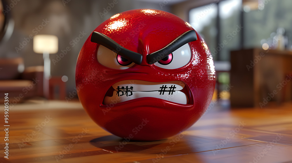 an emoji with a red, angry face and symbols like "$!#%" over its mouth ...