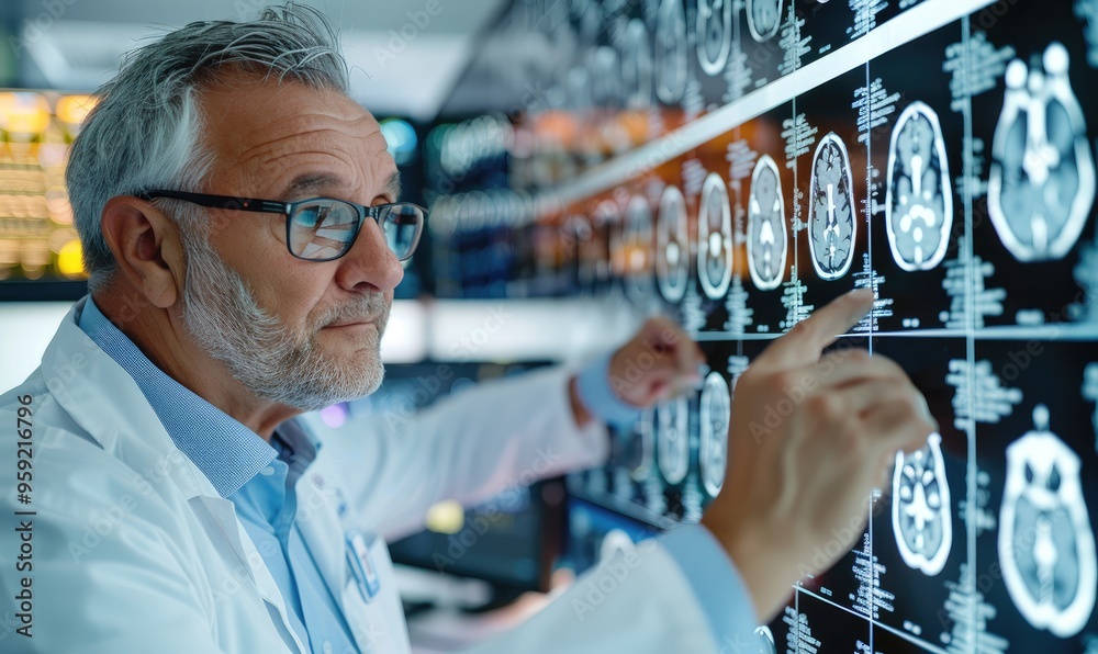 Doctor Examining Patient’s X-Ray on a Lightbox with Serious ...