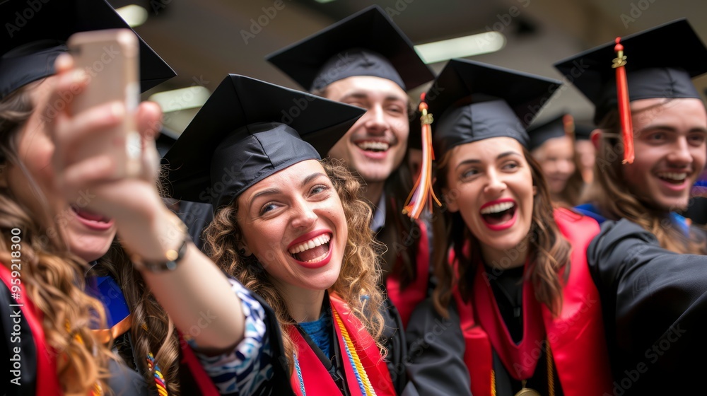 group of friends who just graduated, excitedly sharing their ...