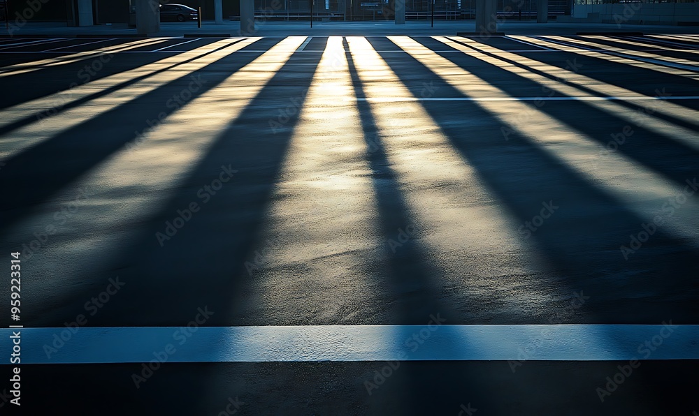 Parallel Light Beams Casting Shadows on a Parking Lot Stock Photo ...