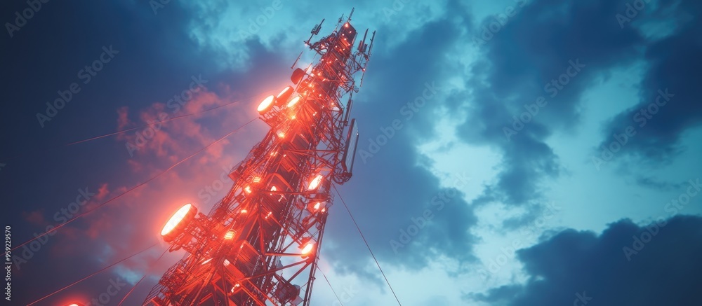Telecommunications tower equipped with antennas for wireless signals ...