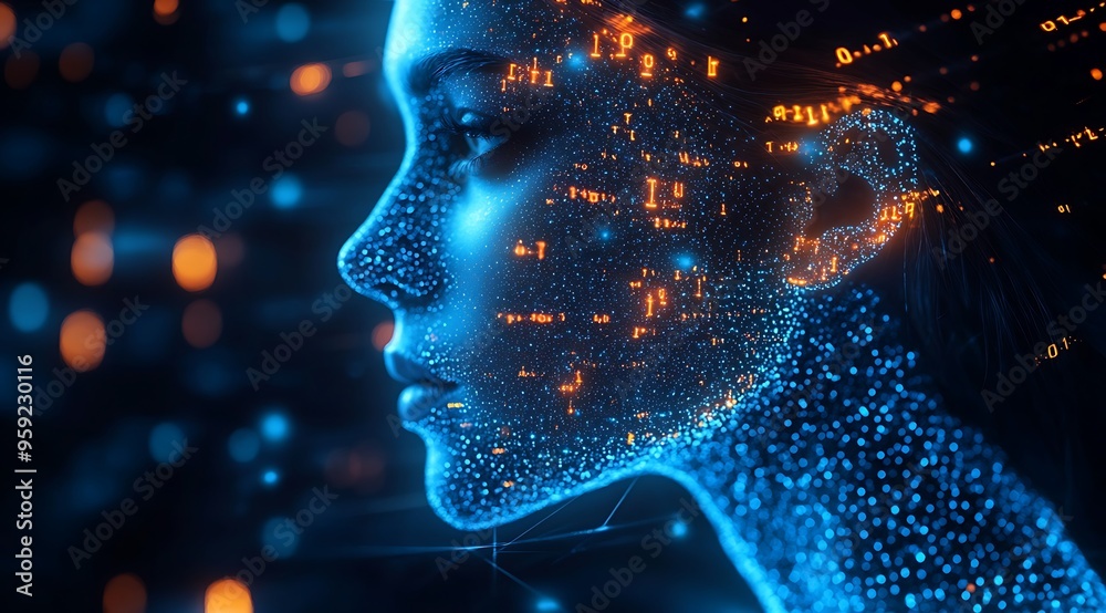 A blue digital hacker with glowing binary code, AI in cybersecurity ...