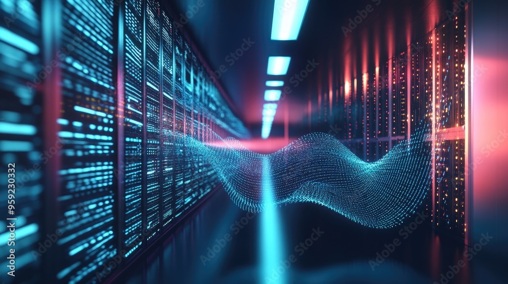 Network waves in a data center s server room Stock Illustration | Adobe ...