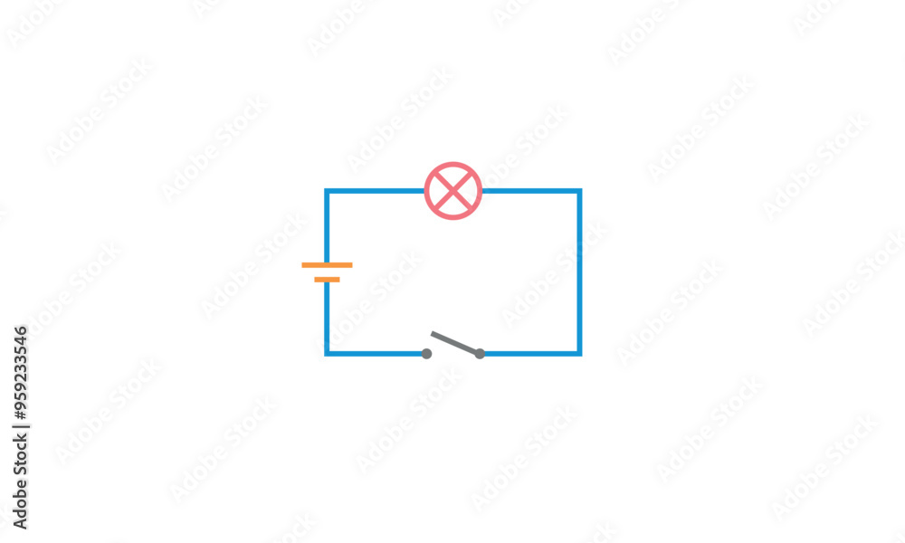 Simple electric circuit diagram icon vector. Battery, wire, light bulb ...
