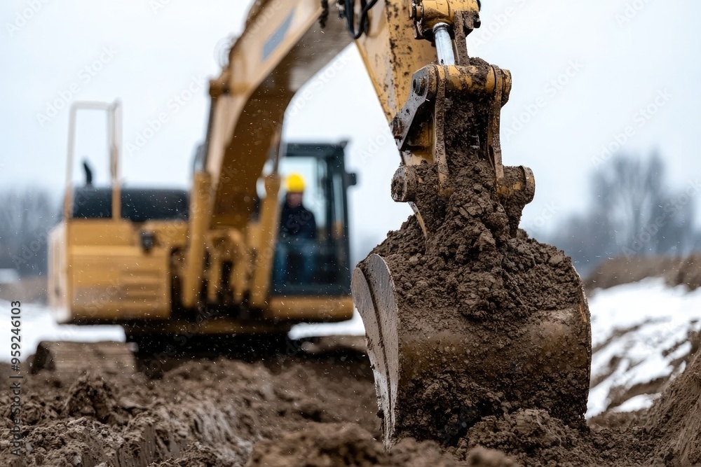 Earth mover: excavator at work, strength and engineering of ...