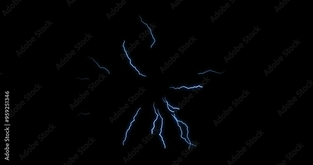 Lightning Thunder over solid black background (alpha channel). 4k ...