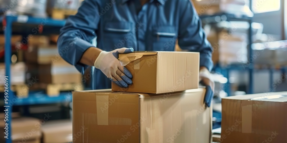 Efficient factory packaging and distribution area with workers ...