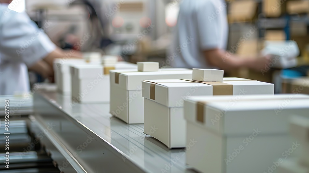 Efficient factory packaging and distribution area with workers ...