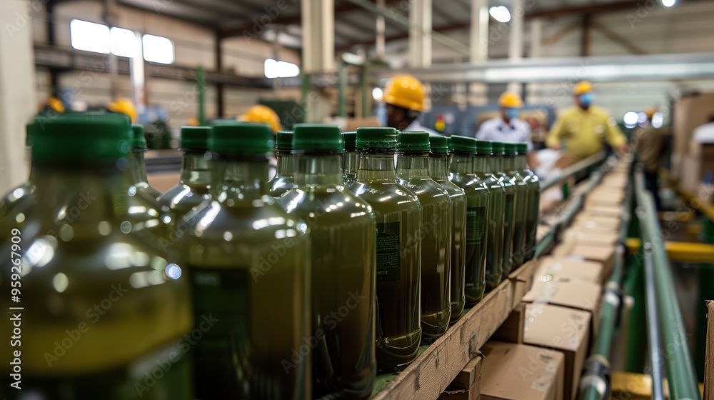Efficient factory packaging and distribution area with workers ...