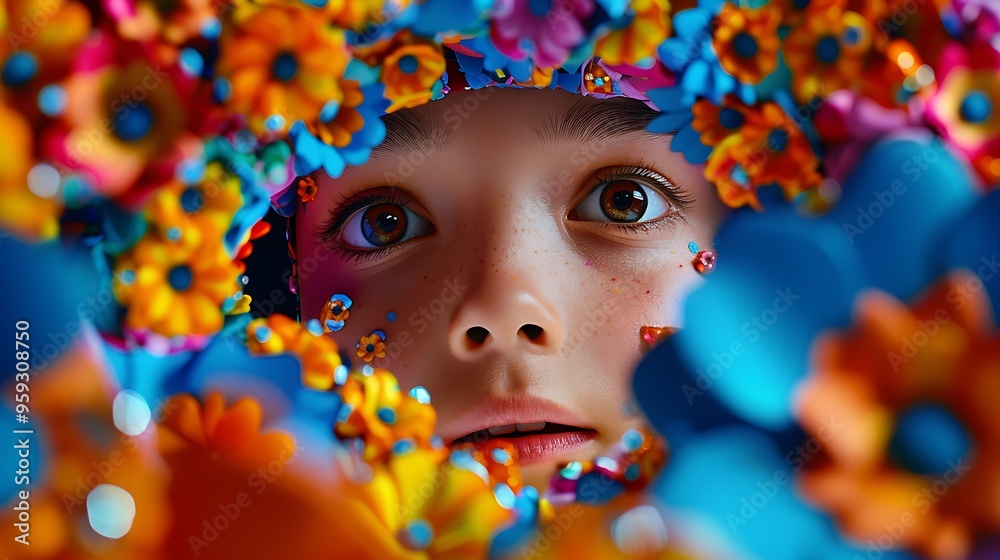 Childlike sense of wonder a figure peers through a kaleidoscope of ...