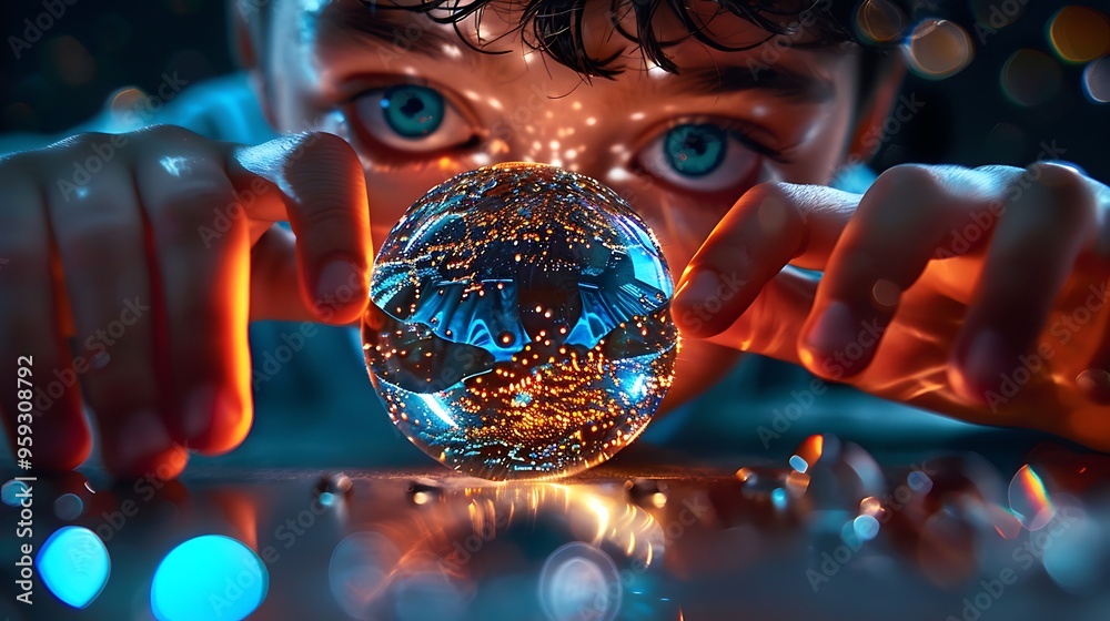 Childlike sense of wonder a figure peers through a kaleidoscope of ...
