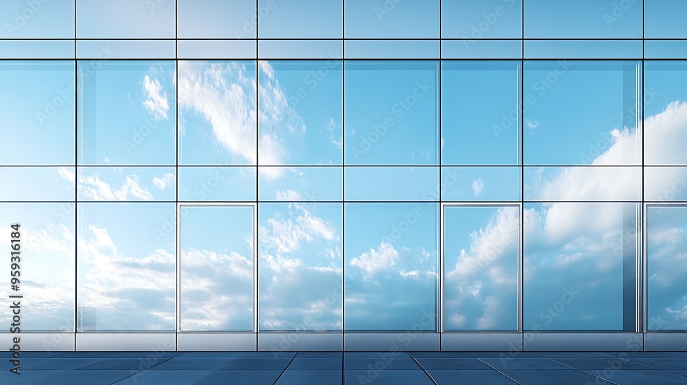 Glass panel installed on facade Installation of unitized curtain wall ...