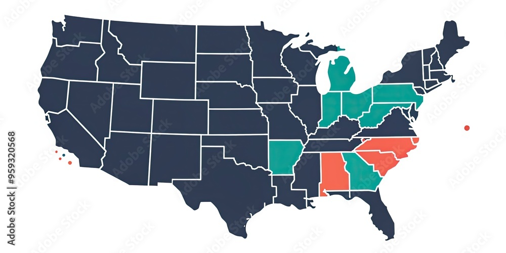 Minimalist outline map of Midwest with simple shapes, clean lines, and ...