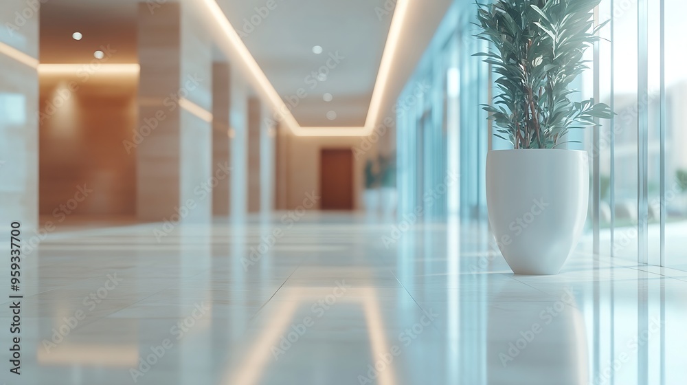 Blurred hotel or office building lobby blur background interior view ...