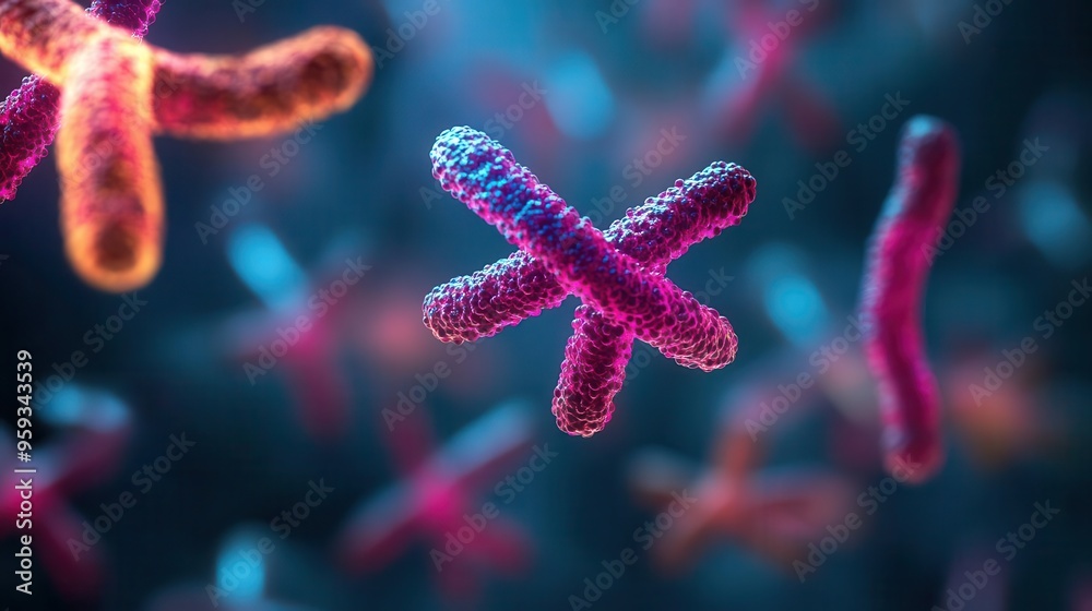 Chromosome crossover during meiosis depicted in a highly stylized image ...